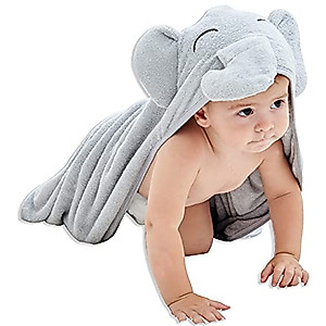 HIPHOP PANDA Bamboo Baby Washcloths, 6 Pack and Baby Hooded Towel, Grey Elephant, 30 x 30 Inch