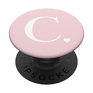 Light Pink White Monogram Letter C Initial Heart Design PopSockets Swappable PopGrip