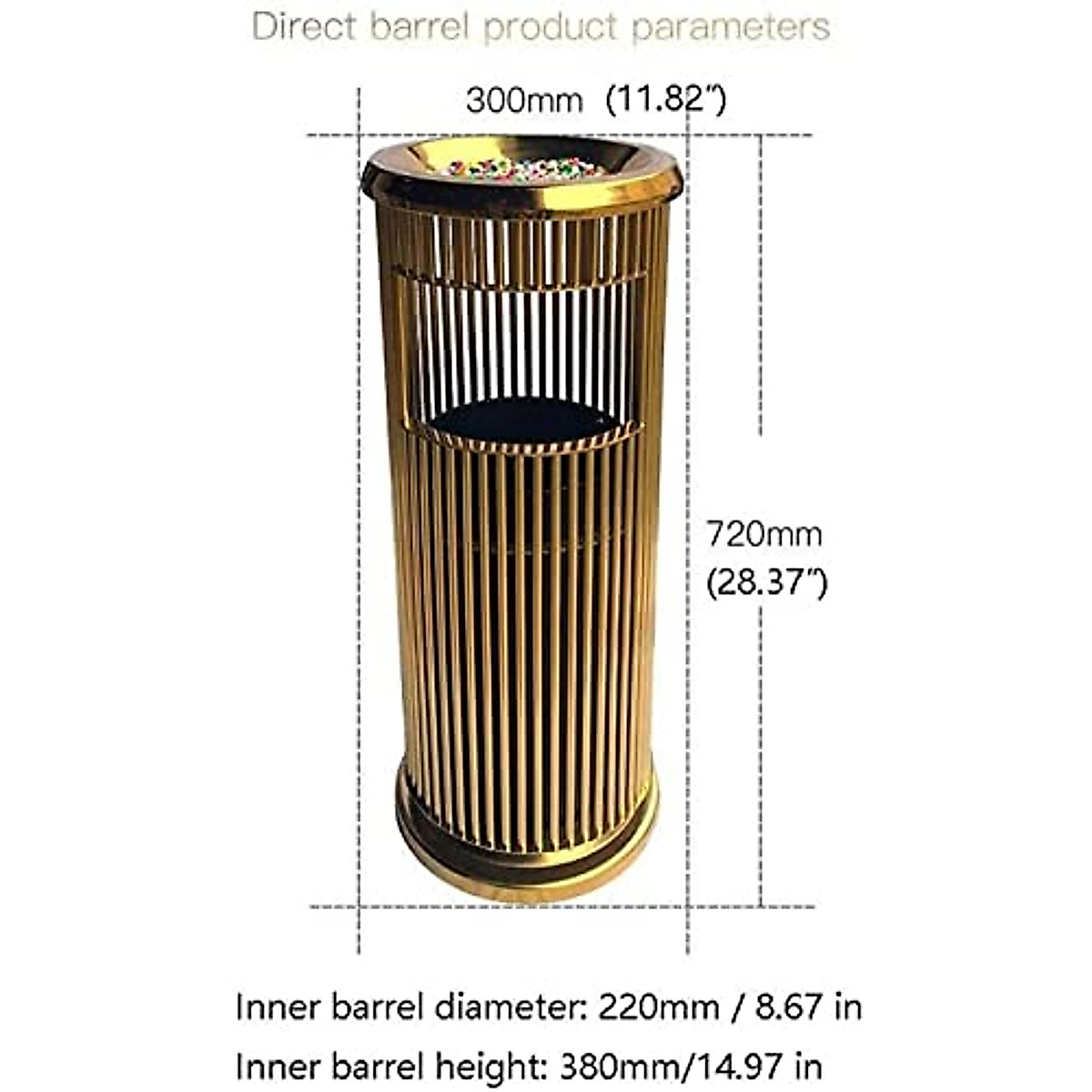 SCUUBE Trash Bin Trash Can Wastebasket Stainless Steel Trash Can with Inner Barrel Standing Ashtray Bucket Waste Can Hotel Bathroom Outdoor Office Recycling Bin Garbage Can Waste Bin (Color : A-Gold)