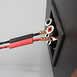 Speaker Spade Plug Connectors, Screw Locking Speaker Wire Connector with Allen Wrench+Heat Shrink Tubing, Fork Y Spade Lugs 45 Degree for Speaker Wire DIY 4PCS (Pure Copper Knurled Style)