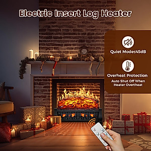 21 Inches Electric Fireplace Insert Log Heater Set, Freestanding Heater with Adjustable Flame Brightness and Flicker Speed, 750w/1500w Heating, Overheat Protection, Remote Control