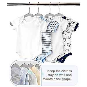 Kids Velvet Hangers, VIS'V 11 Inch Gray Non-Slip Baby Clothes Hangers with 6 Pcs Cute Clothing Dividers for Infant Toddler Boys & Girls Closet Organizer - 30 Pack