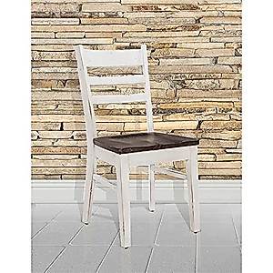 Pemberly Row 18" Wood Dining Room Ladderback Chair with Wood Legs for Kitchen, Modern Restaurant Chairs in Off White and Dark Brown