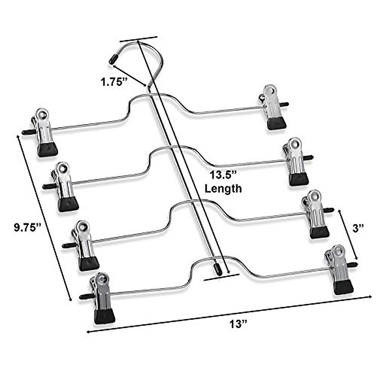 HUJI Sturdy 4 Tier Trouser Skirt Pants Hanger Chrome and Black Vinyl (Set of 4, 4 Tier Trouser Hangers)