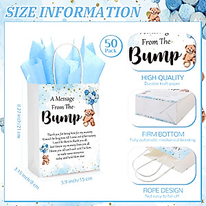 Resurhang 50 Sets Gift Bag for Baby Shower 50 Bear Baby Shower Goodie Bags Bear Paper Bag with Handles and Tissue Paper Baby Shower Party Favor Bags for Guests Gender Reveal Return Gift (Blue)