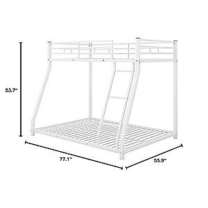 Lifeand Twin Over Full Bunk Bed with Metal Frame, Guardrail and Ladder, Space-Saving Design, Metal Bed for Kids&Teens,White