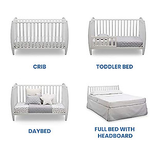 Delta Children Twinkle 4-in-1 Convertible Baby Crib, Sustainable New Zealand Wood, White and Delta Children Twinkle Galaxy Dual Sided Recycled Fiber Core Crib and Toddler Mattress (Bundle)