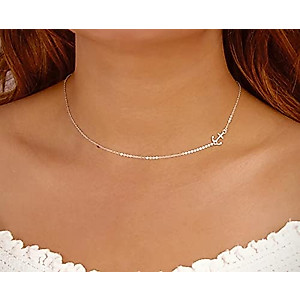 EVER FAITH Sideways Nautical Anchor Choker Necklace Hypoallergenic 925 Sterling Silver Sailor Jewelry Gift for Women