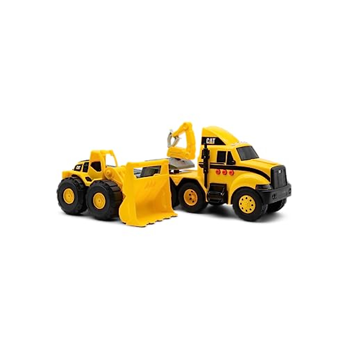 CAT Construction Toys, Heavy Mover, Semi Truck and Trailer with Mini Crew Front Loader, Lights and Sounds, Ages 3 and up