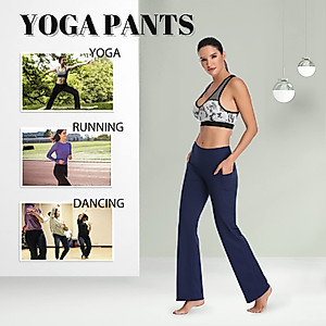 DAYOUNG Bootcut Yoga Pants for Women Flare High Waist Tummy Control Non See-Through Bootleg Workout Yoga Pants Pants-Y60-Navy Blue-M