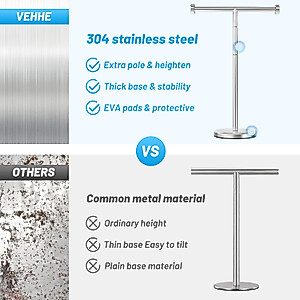 VEHHE T-Shape Hand Towel Holder for Bathroom, Height Adjustable Hand Towel Stand, SUS304 Stainless Steel Towel Holder Stand Non-Slip for Adults, Children（Silver）