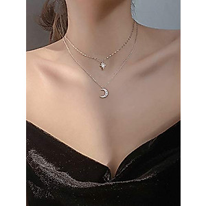 SLUYNZ 925 Sterling Silver Layered Necklace Chain Star Moon Choker Necklace for Women Teen Girls Layering Chain Choker (A-Silver)