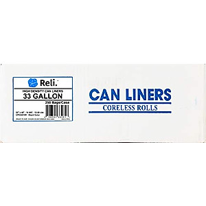 Reli. 33 Gallon Trash Bags Heavy Duty (250 Count Bulk), Made in USA | Black Garbage Bags 30 Gallon - 32 Gallon - 35 Gallon, Bulk Trash Bag Can Liners
