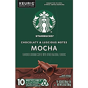 Starbucks Flavored Coffee K-Cup Pods, Mocha Flavored Coffee, Made without Artificial Flavors, Keurig Genuine K-Cup Pods, 10 CT K-Cups/Box (Pack of 1 Box)