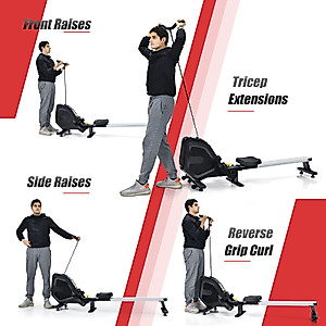 Goplus Foldable Magnetic Rowing Machine, Exercise Rower with LCD Monitor, 8 Level Adjustable Resistance, Device Holder, Transport Wheels, Full Body Exercise for Home Office Gym