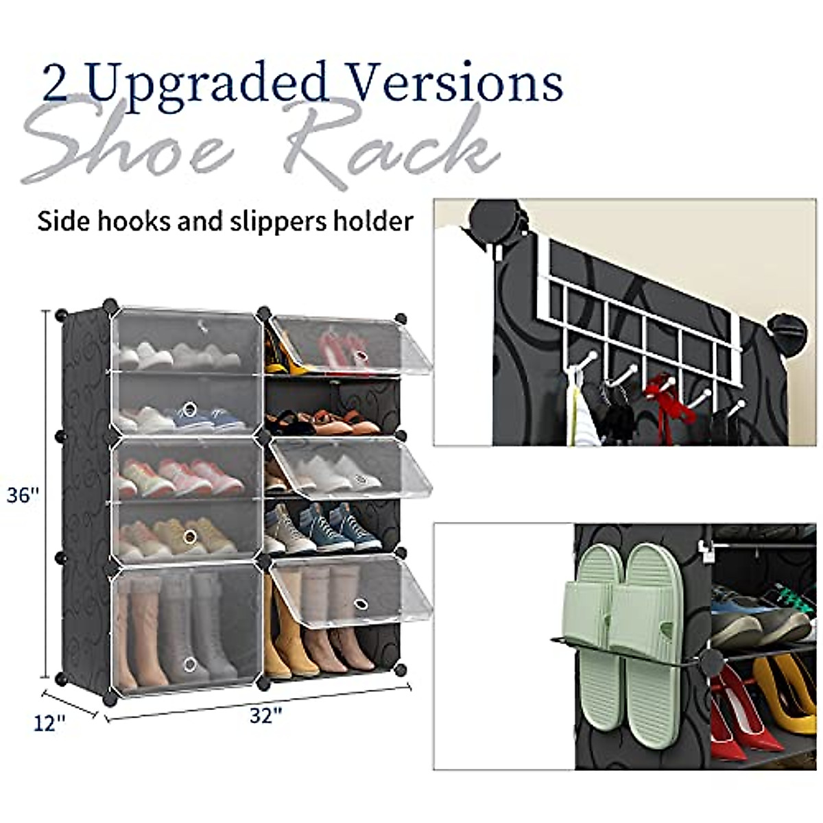 Aeitc 72 Pairs Shoe Rack Organizer Shoe Organizer Expandable Shoe Storage Cabinet Narrow Standing Stackable Space Saver Shoe Rack for Entryway, Closet with Hook and Side Shelf,48"x12"x72"