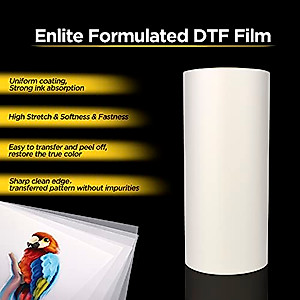 Enlite 11.8" x 328ft DTF Transfer Film Roll, DTF Film for Direct to Film Transfer Printers with Single-Side Water-Based Coating, High Ink Receptivity and Stability, used for A3 DTF Printer