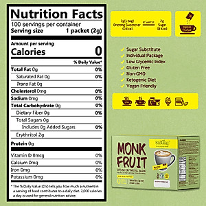 ONETANG Classic Monk Fruit Sweetener with Erythritol- White Sugar Substitute, Zero Calorie, Keto Diet Friendly, Zero Net Carbs, Zero Glycemic, Baking, Extract, Sugar Replacement 7.05 oz（100 count）