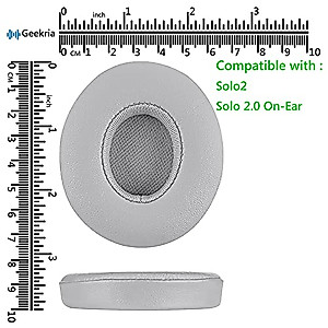 Geekria QuickFit Replacement Ear Pads for Beats Solo 2 Wireless, Solo2.0 Wireless (B0534) On-Ear Headphones Earpads, Headset Ear Cushion Repair Parts (Grey)