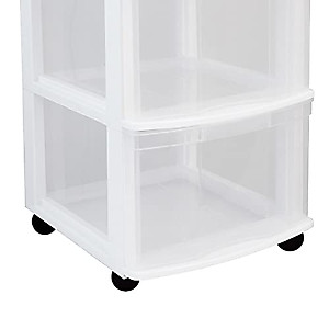 Gracious Living Resin Clear 4 Drawer Storage Chest System with Removable Rolling Casters for Garage, Basement, Utility Room, and Laundry Room, White