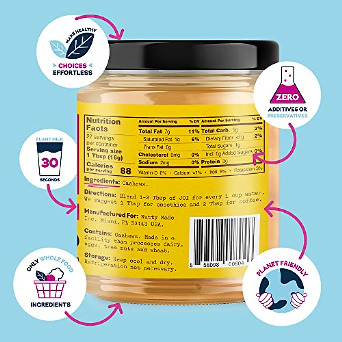 Unsweetened Cashew Milk Concentrate by JOI - 27 Servings - Vegan, Kosher, Shelf-Stable, Keto-Friendly, and Gluten-Free - Substitute for Cashew Powder and Butter - Use for Coffee Creamer, Add to Smoothies and Tea or Make Your Own Cashew Milk