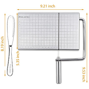 PELONI Cheese-Slicer Cheese-Cutter, Stainless-Steel-Cheese-Slicer with 5 Replacement-Wire Cheese Cutters for Block-Cheese Metal Cheese Slicers Cutting Board with Butter-Spreader Stainless Steel Knife