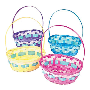 Small Bamboo Ombre Colored Easter Baskets with Crosses (set of 12) - 8"x6" oval - Religious Easter Party Supplies