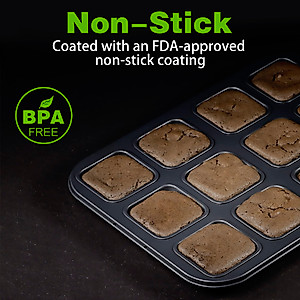 Tiawudi 2 Pack Brownie Pan, Non-stick Baking Bread Pan, Heavy Duty Carbon Steel Mini Muffin Pan, 12-Cavity Loaf Pan