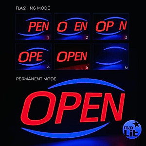 MaxLit 32'' X 17'' New Jumbo ULTRA BRIGHT LED Open Sign — Remote Controlled — Dynamic Light Modes — Enhance Your Business Presence [Red/Blue]