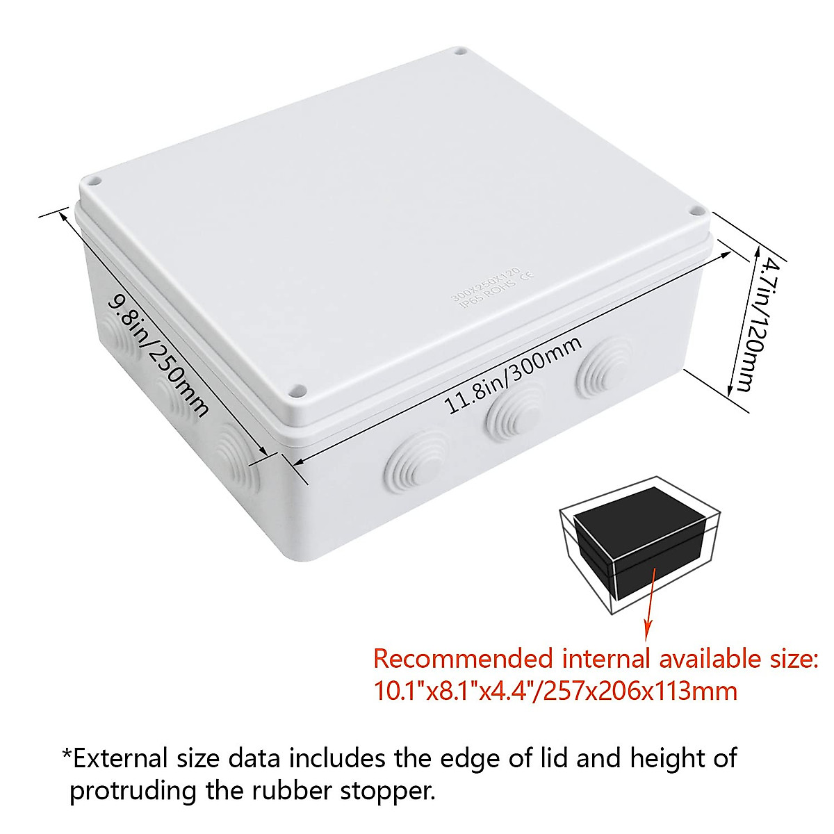 LeMotech ABS Plastic Dustproof Waterproof IP65 Junction Box Universal Electrical Project Enclosure White 11.8 x 9.8 x 4.7 inch (300 x 250 x 120 mm)