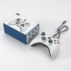 VOYEE PC Controller, Wired Controller Compatible with Microsoft Xbox 360 & Slim/PC Windows 10/8/7, with Upgraded Joystick, Double Shock | Enhanced (White)