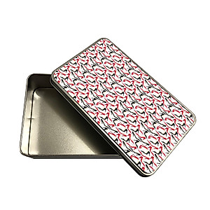 Ambesonne Red and Black Tin Box, Women Fashion Pattern with High Heel Stiletto Shoes Ladies Footwear, Portable Rectangle Metal Organizer Storage Box with Lid, 7.2" X 4.7" X 2.2", Scarlet Black Beige