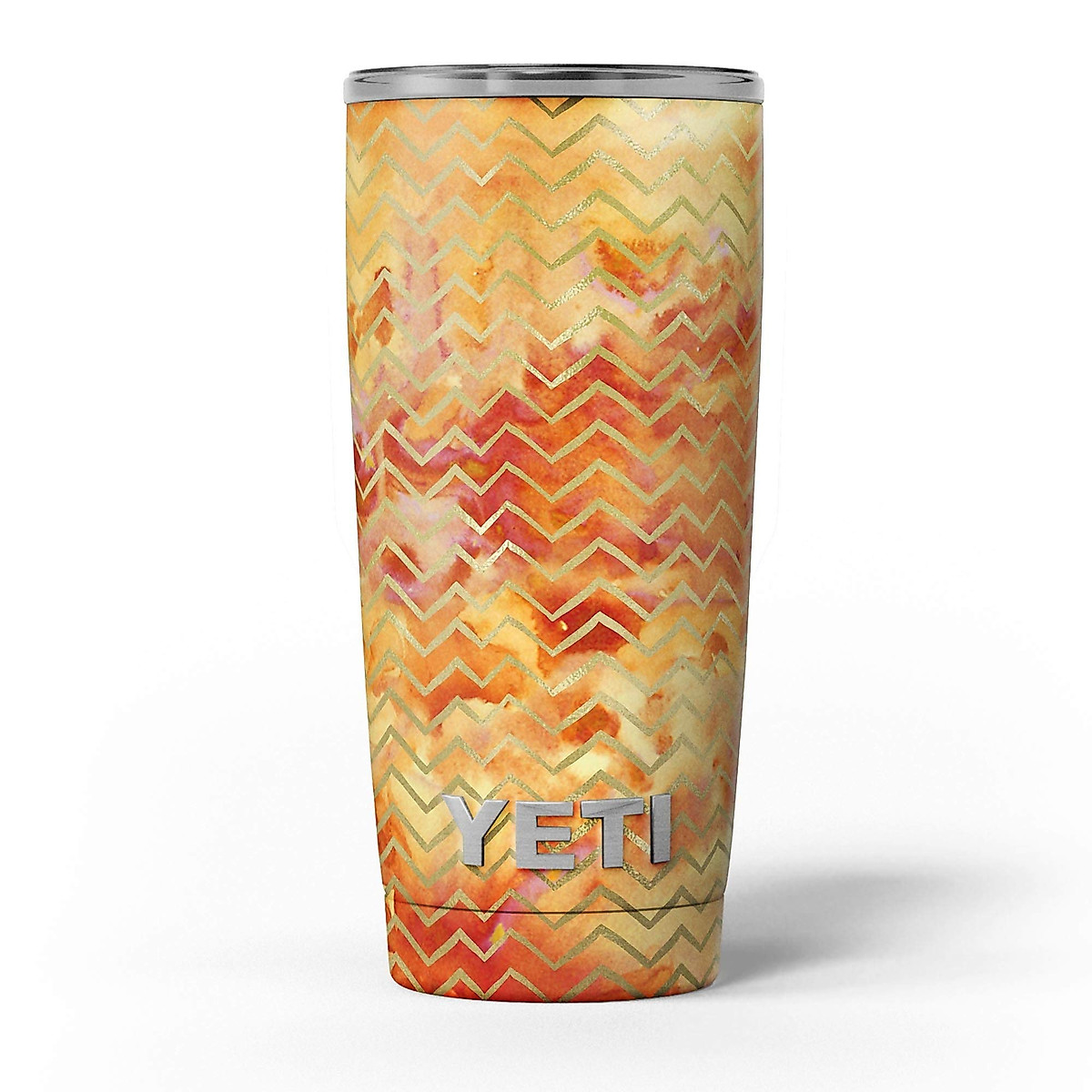 Design Skinz The Orange Grungy Watercolors with Chevron - Skin Decal Vinyl Wrap Kit Compatible with The Yeti Rambler Cooler Tumbler Cups