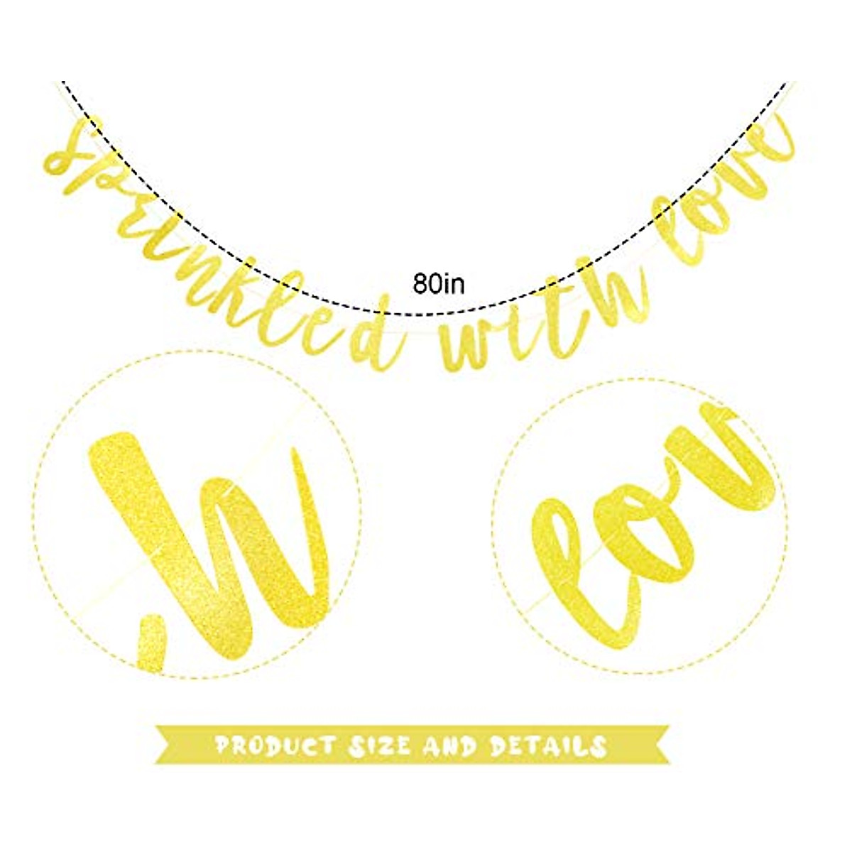 Golden Sprinkled With Love Banner - Sparkling Hanging Party Decorations Supplies - Party Decorations For Men And Women - Ideal Background Celebration Photo Props Gift (Sprinkled With Love)