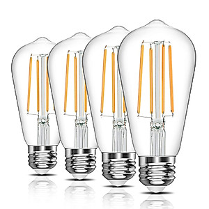 Vintage LED Edison Bulb, ST19 4W Dimmable LED Filament Bulb, 400 Lumens, Warm White 2700K, LED Light Bulb, Clear Glass, E26 Base, 4 Pack