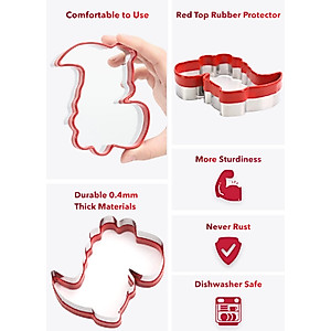 Dinosaur Cookie Cutter 5“, Dinosaur Biscuit Cutter, Cookie Cutter for Baking, Cookie Cutter for Kids, Metal Cookie Cutter Coated with Red Top Rubber for Protection