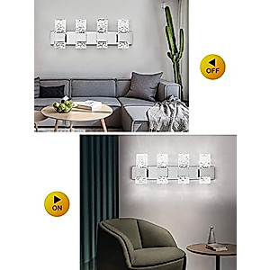 OYLYW Modern LED Bathroom Vanity Light Fixtures Chrome Stainless Steel 4 Light Wall Sconces for Bathroom Lighting Fuxture Over Mirror 28 Inch 40w LED Crystal Wall Light Cool White 5800K