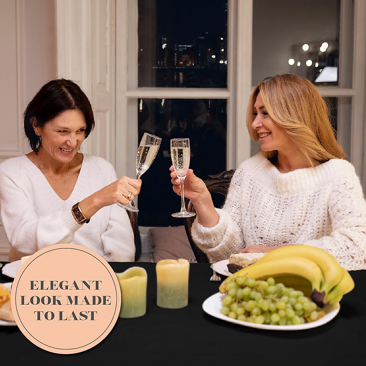 White Classic Stretch Spandex Table Covers 4FT, Pack of 2 Fitted Tablecloths for Rectangle Tables, Stretchy Wrinkle Resistant Folding Table Cover, Black