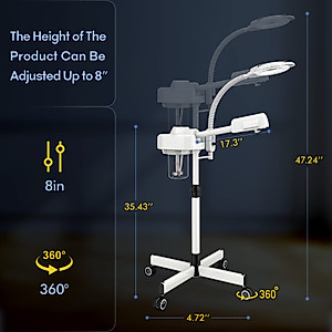 KINGSTEAM Professional Facial Steamer & Magnifying Lamp 2-in-1 Strong Steam Face Steamer with 3X Magnifying Lamp for Salon, Spa, Estheticians, Ozone Steamer for Flawless Skin