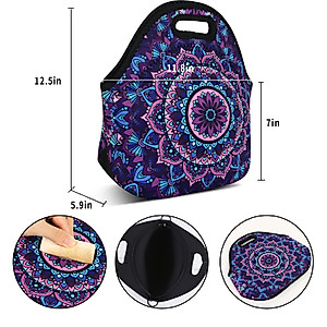 Neoprene Lunch Bag Women Insulated Cute Lunch Bag Tote Reusable Waterproof Cooler Animal Lunchbox Handbag Gift for Shopping Gourmet Tote with Zipper Work Picnic（mandala