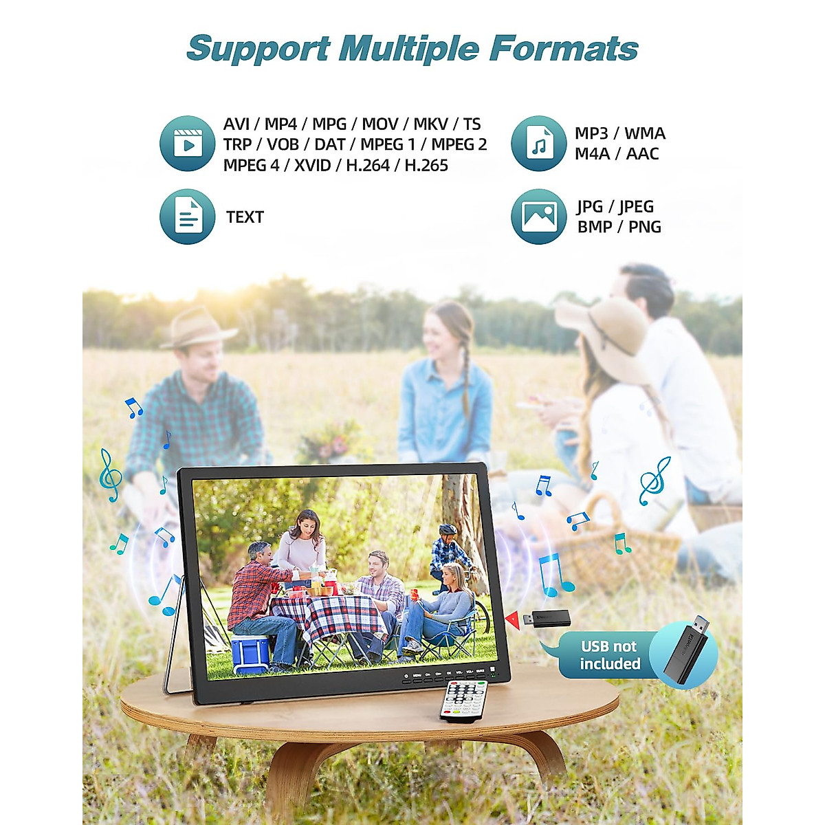 Desobry 17 Inch Small TV with 1080P HDMI Input, Portable TV with Antenna ATSC Tuner, Rechargeable Battery Operated TV Portable Monitor Built-in TV Stand, Mini TV for Bedroom, Kitchen, Camping, RV