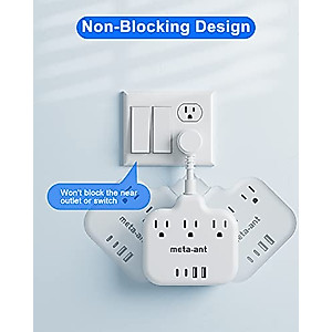 Multi Plug Outlet Splitter, 0.2ft Ultra-Short Cord Power Strip, 3 Outlets, 4 USB Ports, Multiple Outlet Extender, Non-Blocking, Non-Surge Protection for Cruise, Travel, Office, Dorm, Kitchen, White