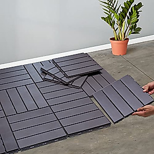 LYMJARD Interlocking Deck Tiles, 27 Pack Plastic Outdoor Flooring, 12"x12" Weatherproof Patio Tiles for Outside Balcony Garden Poolside Pathway Brownish Grey