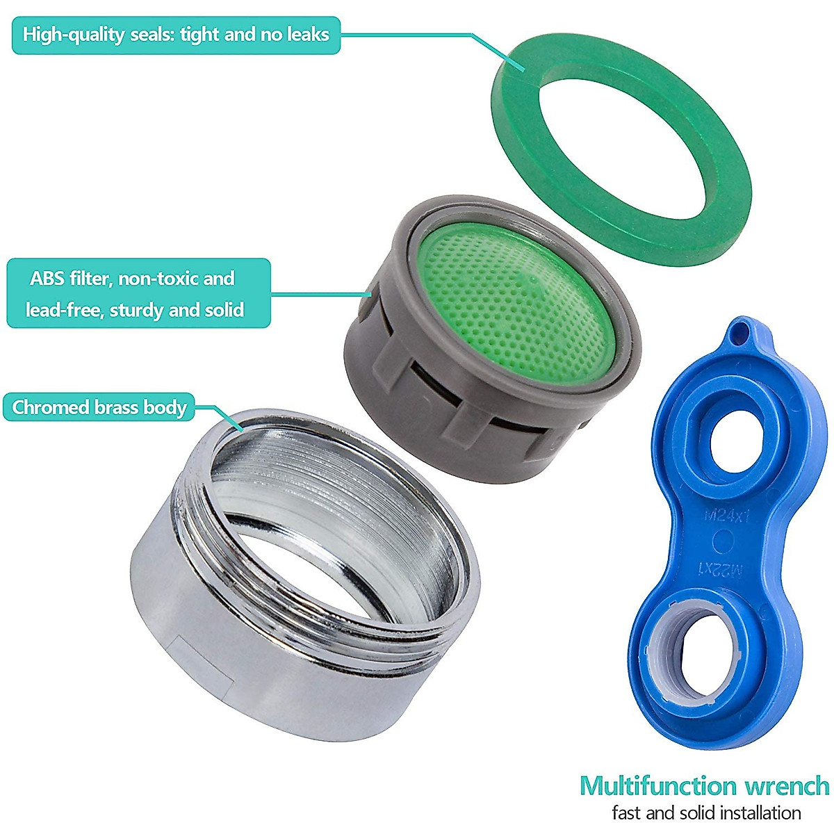 Gebildet 15pcs Water Tap Aerators Faucet Aerators Water Saving Faucet Replacement Part M24 and 1 Faucet Aerator Wrench