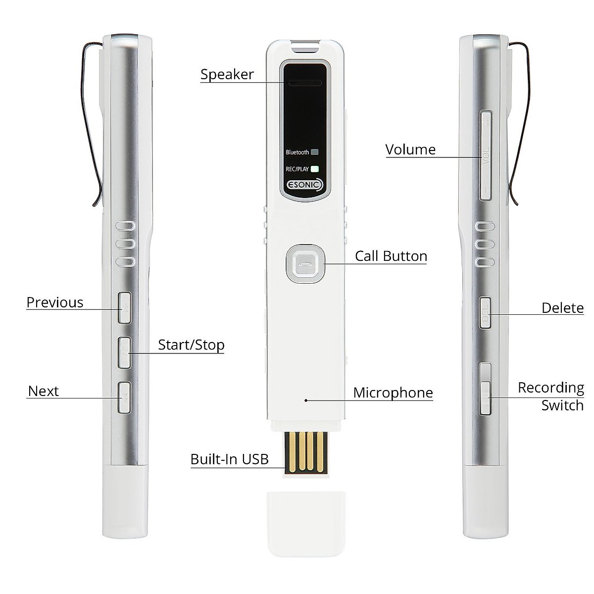 RecorderGear PR200 Bluetooth Cell Phone Call Recording Device, iPhone and Android Mobile Recorder