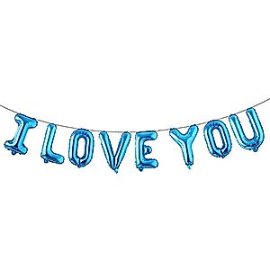 16 inch Marry me I Love You Letter Balloons Kit Valentines Day Anniversary Wedding Banner Decorations for Event Party (I Love You Blue)