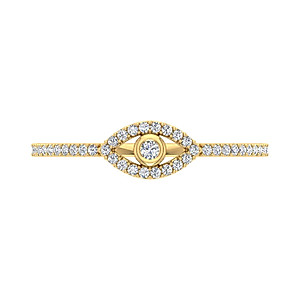 1/10 Carat Evil Eye Diamond Ring in 10k Yellow Gold - IGI Certified (Ring Size 9.75)