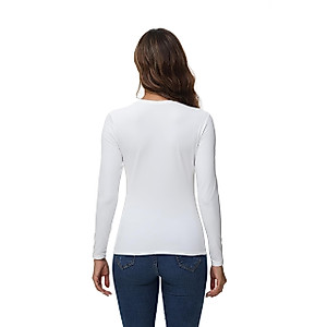 Womens Thermal Tops Long Sleeve Crew Neck Shirts Women's Ultra Warm Underwear for Cold Weather White-S