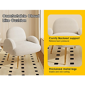 Dewhut Modern Sherpa Boucle Accent Chair, Upholstered Arm Vanity Chair with Metal Legs for Corner, Fluffy Reading Side Chairs for Living Room, Bedrooms, Home Office, Dorm, Reading Nook (Cream white)