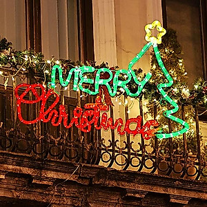 Retisee 24 Inch Jumbo Merry Christmas Neon Light Outdoor Large Merry Christmas Neon Signs Waterproof LED Christmas Sign for Indoor Home Window Party Garage Walls (Xmas Tree)